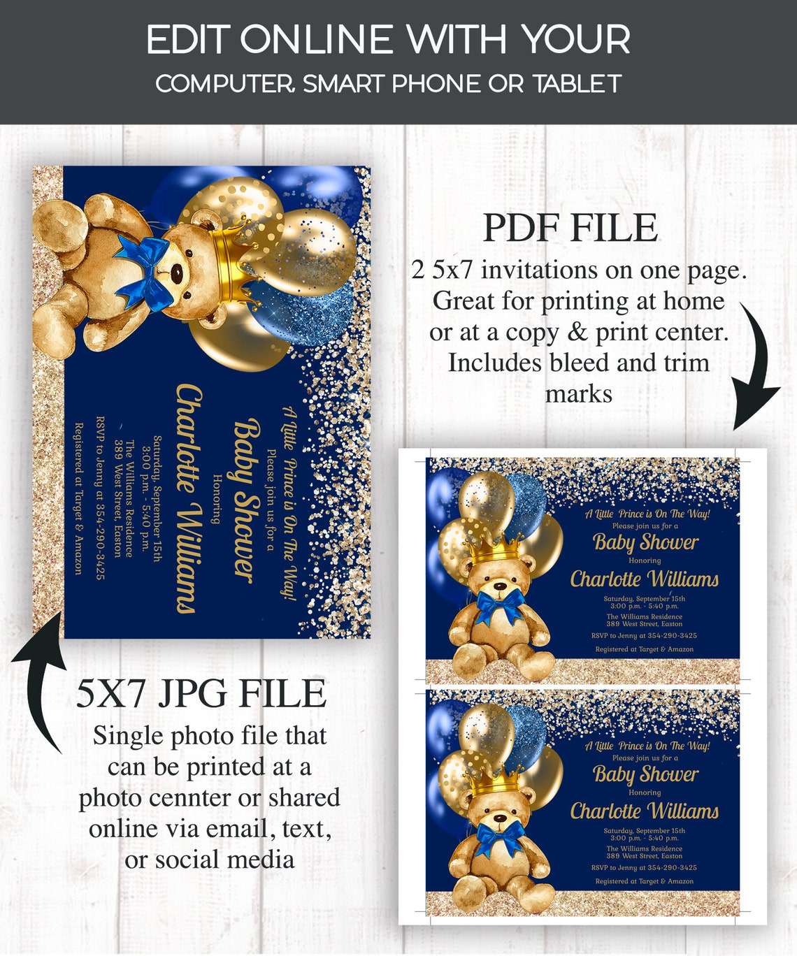 Prince Teddy Bear Baby Shower Invitation Royal Prince King - Etsy