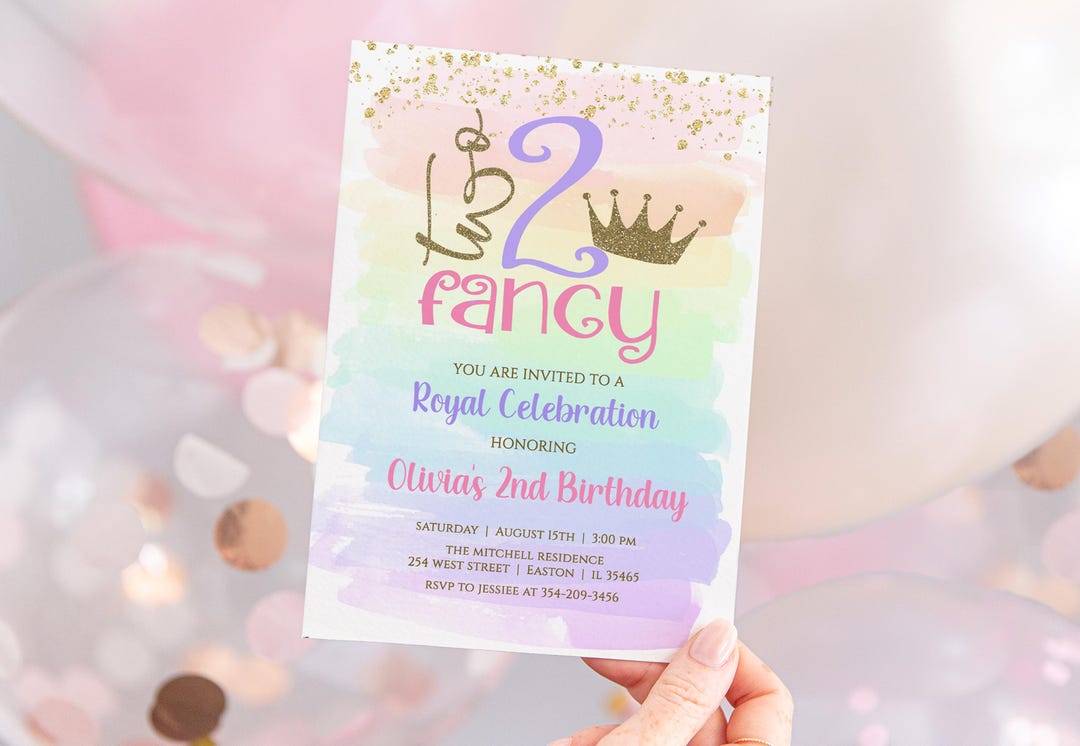 Two Fancy Girl Princess 2nd Birthday Party Invitation, Pink and Gold ...