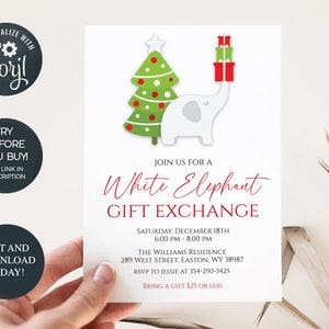 White Elephant Invitation, Gift Exchange, Elephant, Christmas, Holiday ...