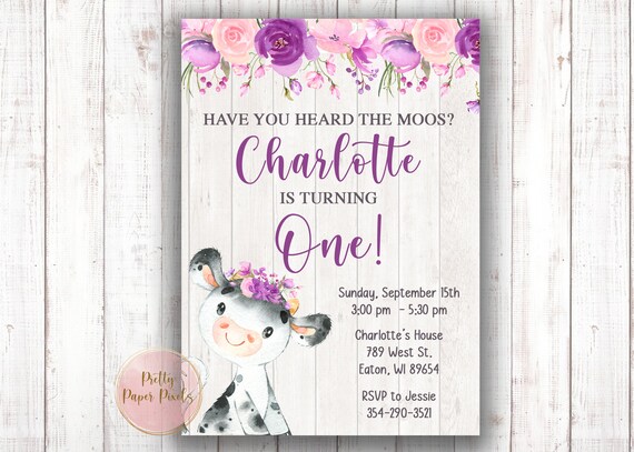 Cow Girl Birthday Party Invitation Cow Animal Farm | Etsy
