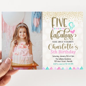 Five and Fabulous 5th Birthday Party Invitation, Invitation With Photo ...