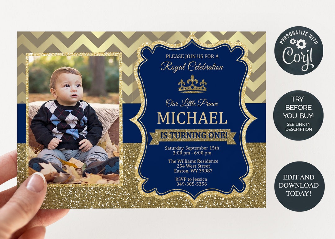 Prince Birthday Invitation, Prince, Baby, Boy, Birthday, Photo, Picture ...