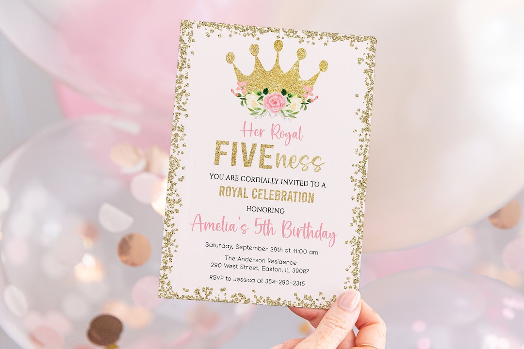 Royal Fiveness 5th Birthday Invitation, Princess Birthday, 5th Birthday ...