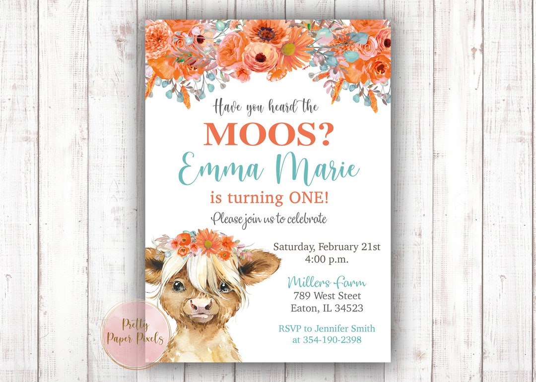 Cow Girl Birthday Party Invitation Highland Cow Farm - Etsy