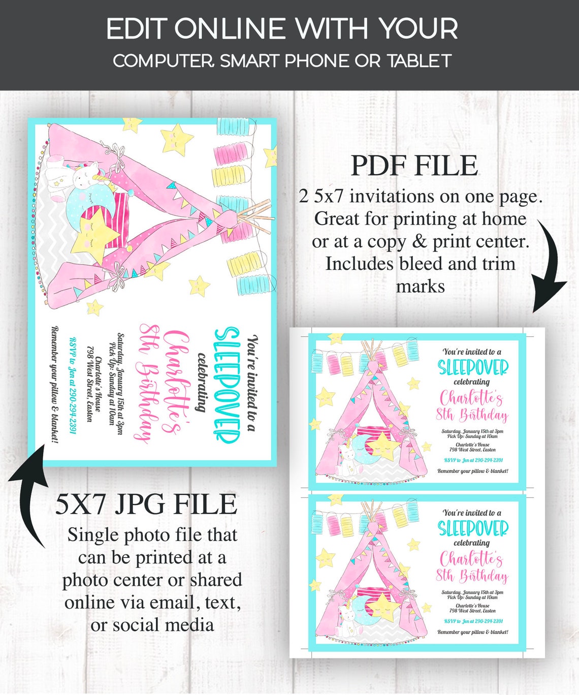 Slumber Party Invitation Birthday Sleepover Pajama Party - Etsy