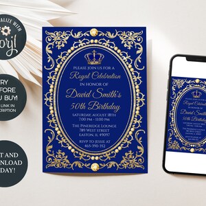 Royal Birthday Party Invitation, King, Queen, Blue Gold, Birthday ...
