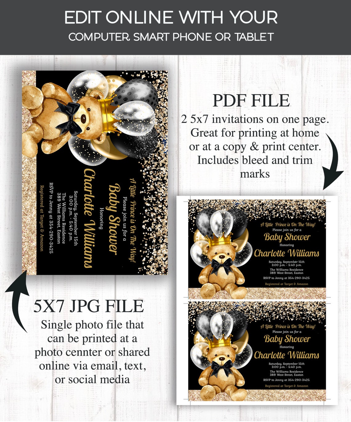 Prince Teddy Bear Baby Shower Invitation Royal Prince King - Etsy