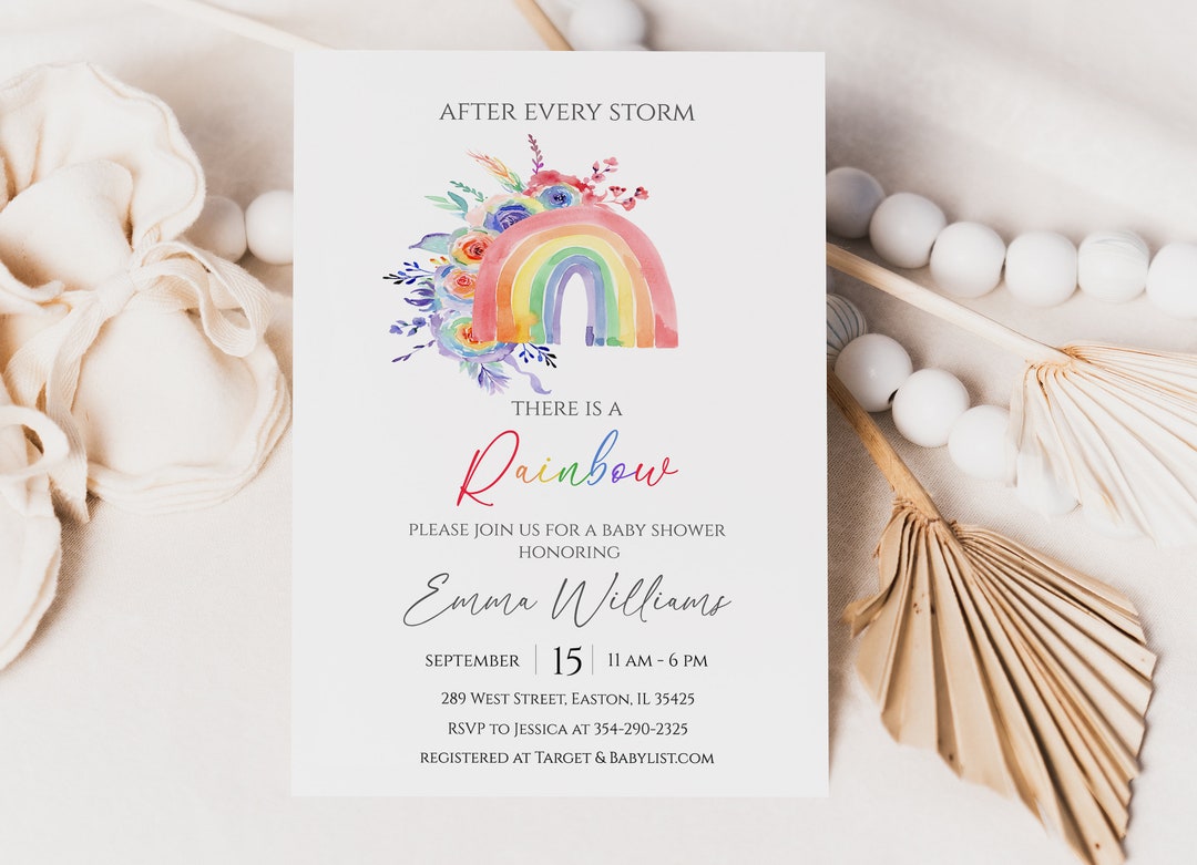 Rainbow Baby Shower Invitation, Baby, After the Storm, Baby Shower ...