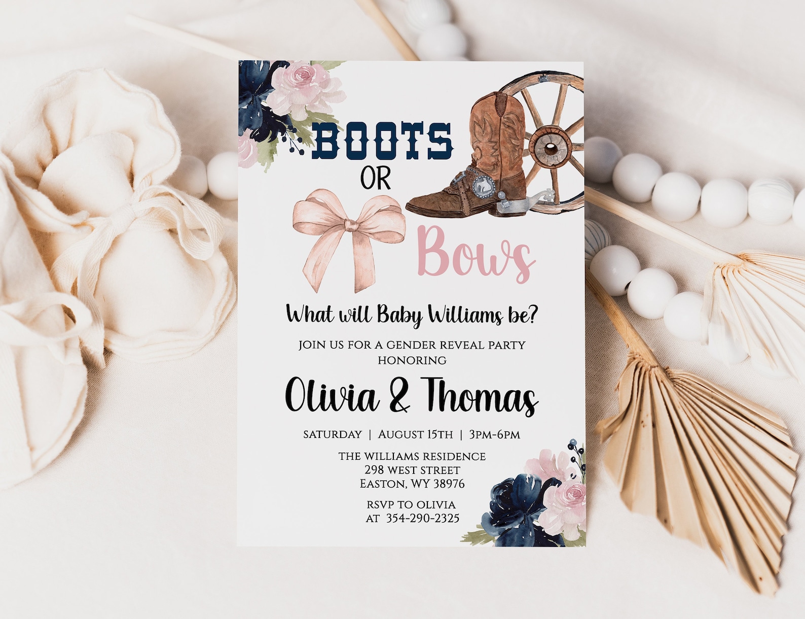 Boots or Bows Gender Reveal Invitation Boy or Girl Country - Etsy
