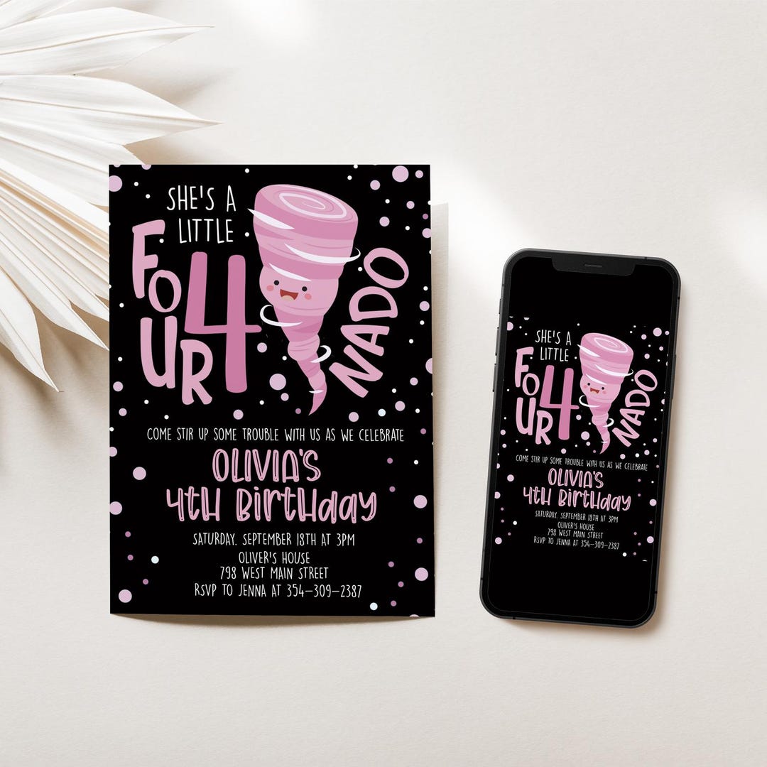 Instant Download - Fournado 4th Birthday Party Invitation - Girl's ...
