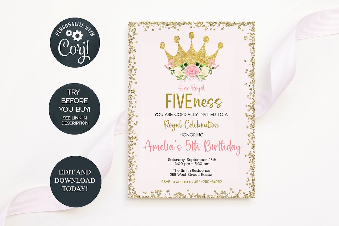 Her Royal Fiveness Invitation, Royal Fiveness Birthday, Five-ness ...