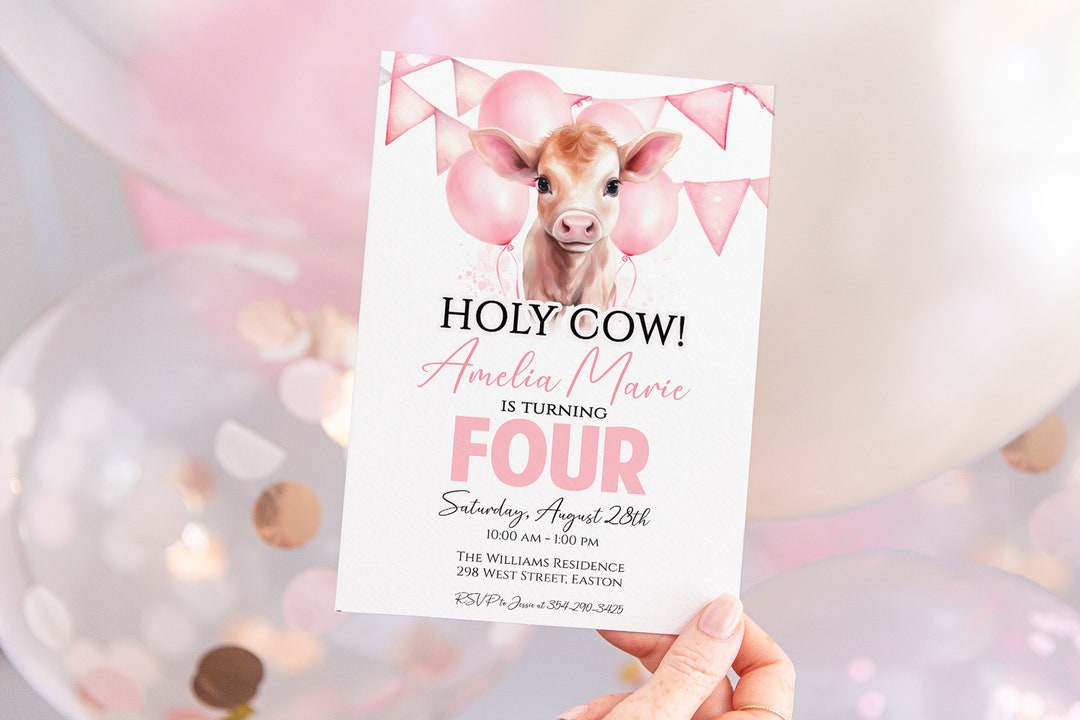 Cow Girl Birthday Party Invitation, Holy Cow, Girl Farm Party, Barn ...