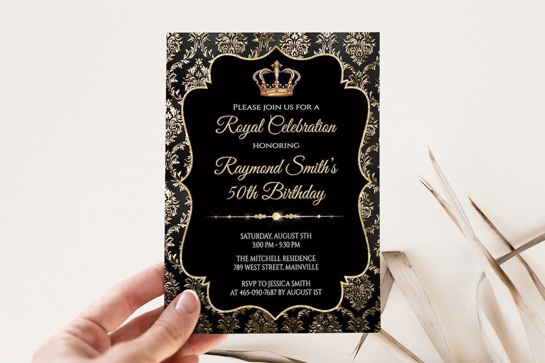 Royal Prince Birthday Party Invitation, King Invitation, Black and Gold ...