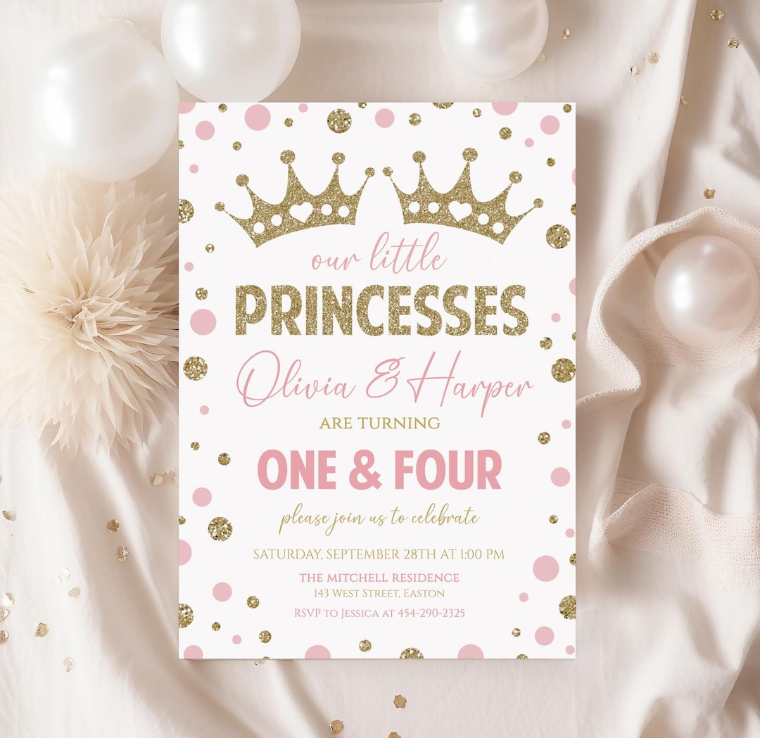Princess Joint Birthday Party Invitation, Princess, Sisters, Double ...