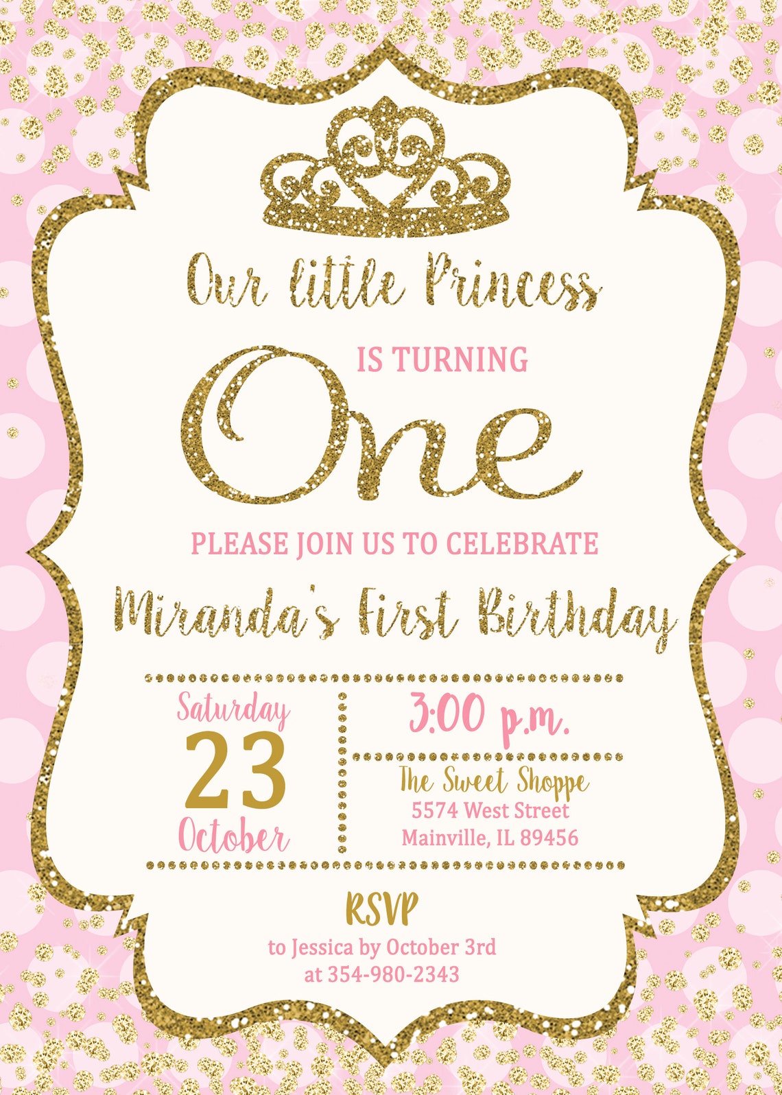 Princess Invitation One Princess First Birthday Invitation - Etsy