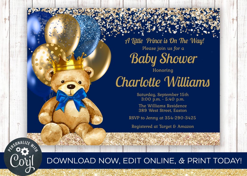 Prince Teddy Bear Baby Shower Invitation Royal Prince King - Etsy