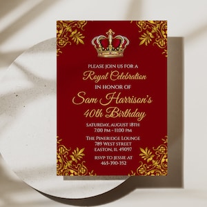 Instant Download - Royal Birthday Party Invitation - King Queen - Red ...
