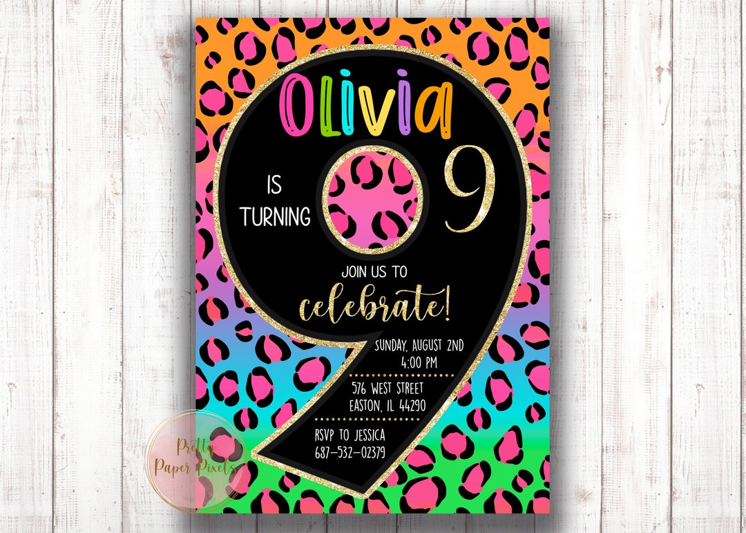 Cheetah Leopard Birthday Invitation, 9th Birthday Invitation, Safari ...