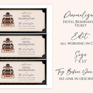 INSTANT DOWNLOAD Hotel Reservation Printable Gift Certificate Ticket ...