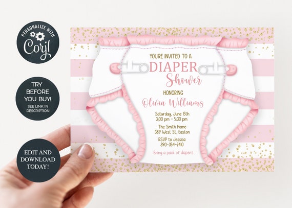 Girl Diaper Shower Invitation Diapers and Wipes Girl Baby - Etsy