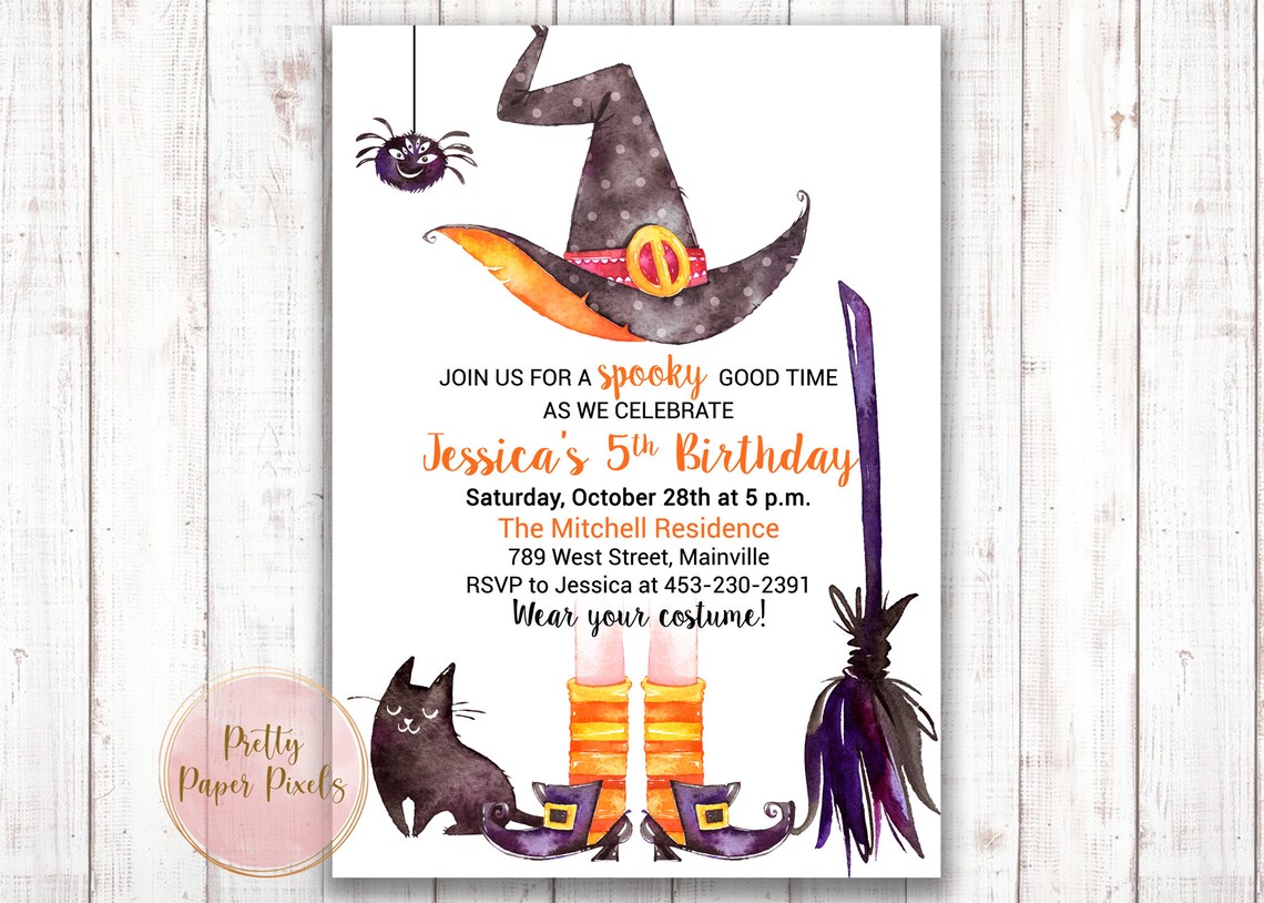 Halloween Birthday Party Invitation Witch Invitation Girl | Etsy