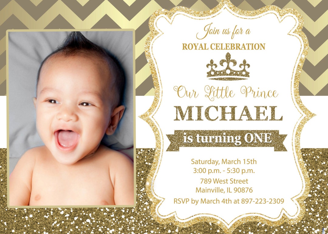 Prince Birthday Party Invitation, King, One, Boy, 1st, First Birthday ...
