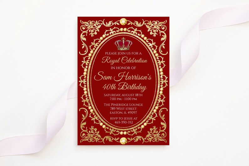 Instant Download - Royal Birthday Party Invitation - King Queen - Red ...