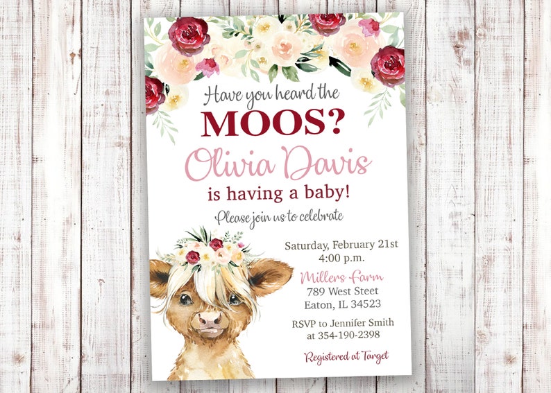 Cow Baby Shower Invitation Cow Baby Highland Farm Animal | Etsy