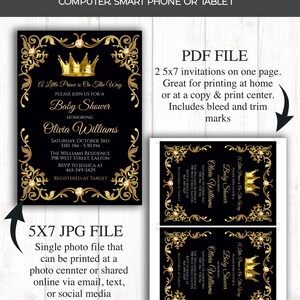 Prince Baby Shower Invitation, Prince, King, Royal, Black, Gold, Baby ...