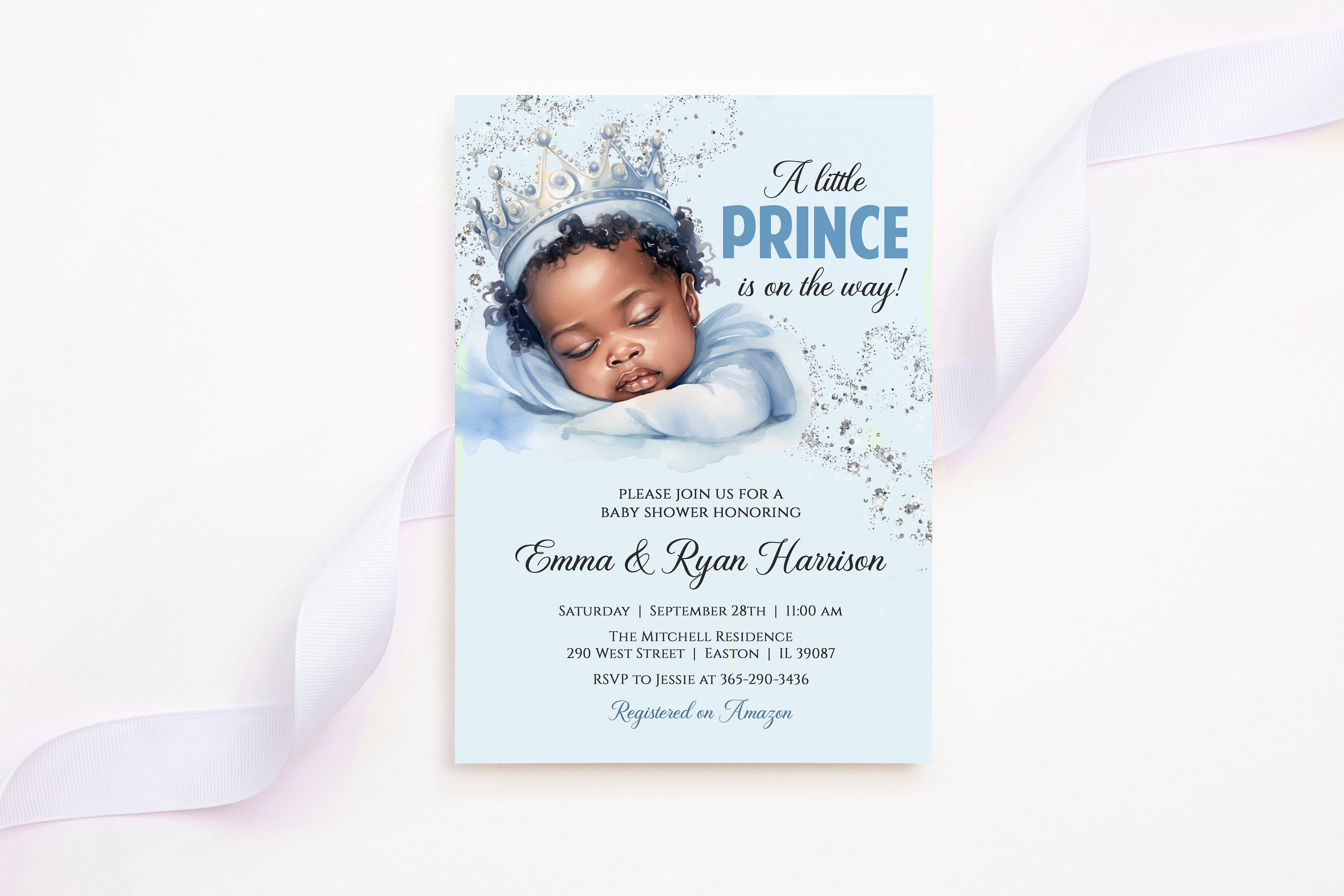 Little Prince Baby Shower Invitation Baby Boy Blue and Silver Royal ...
