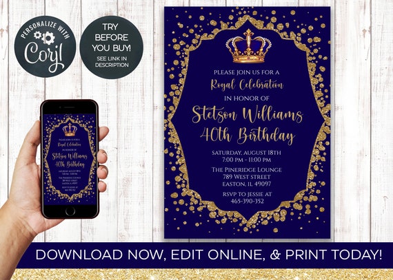 INSTANT DOWNLOAD Royal Birthday Party Invitation King Prince - Etsy