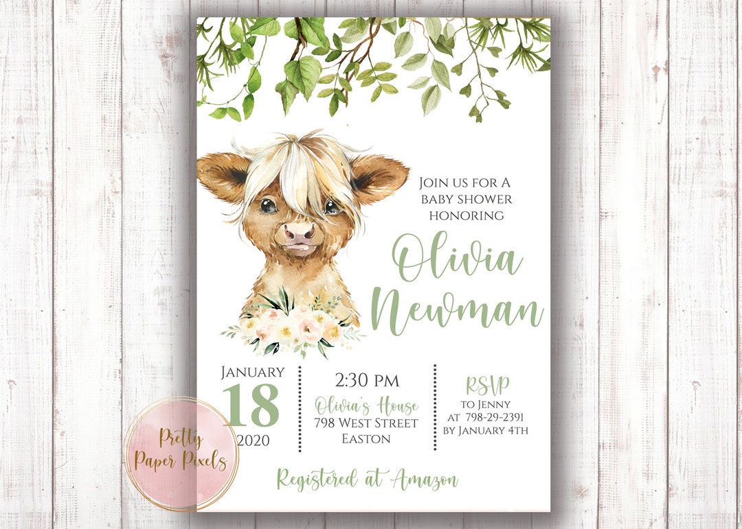 Cow Baby Shower Invitation, Cow Baby, Highland, Farm, Animal, Baby ...