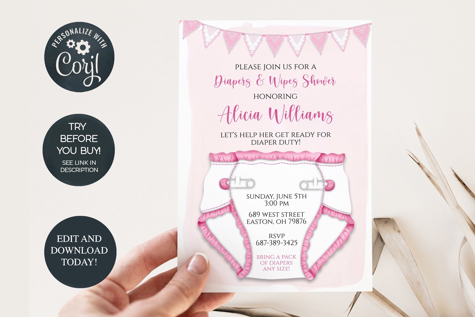 Diapers and Wipes Shower Invitation Baby Girl Girl Diaper - Etsy