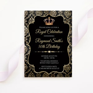 Royal Prince Birthday Party Invitation, King Invitation, Black and Gold ...