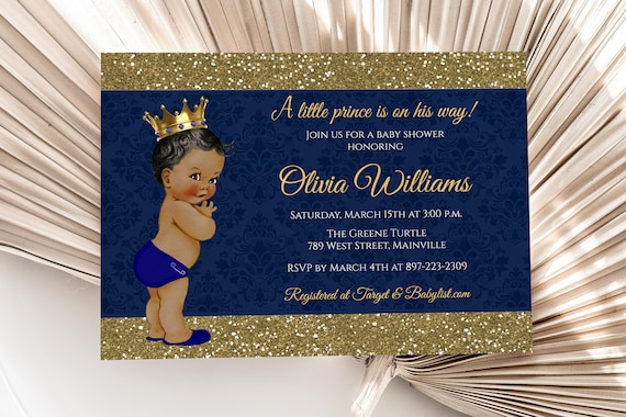 Invitaciones Para Baby Shower En Azul Real Y Dorado Invitación