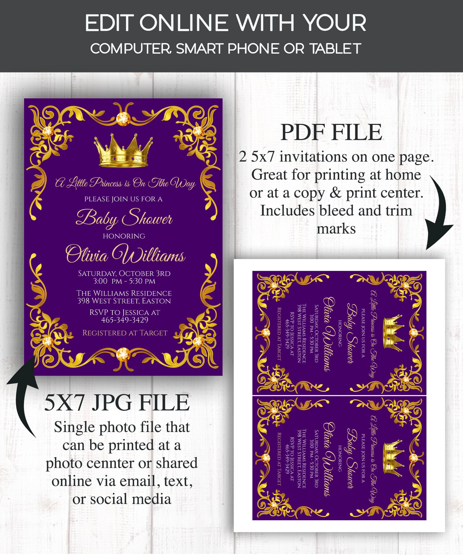 INSTANT DOWNLOAD, Royal Baby Shower Invitation, Princess, Prince ...
