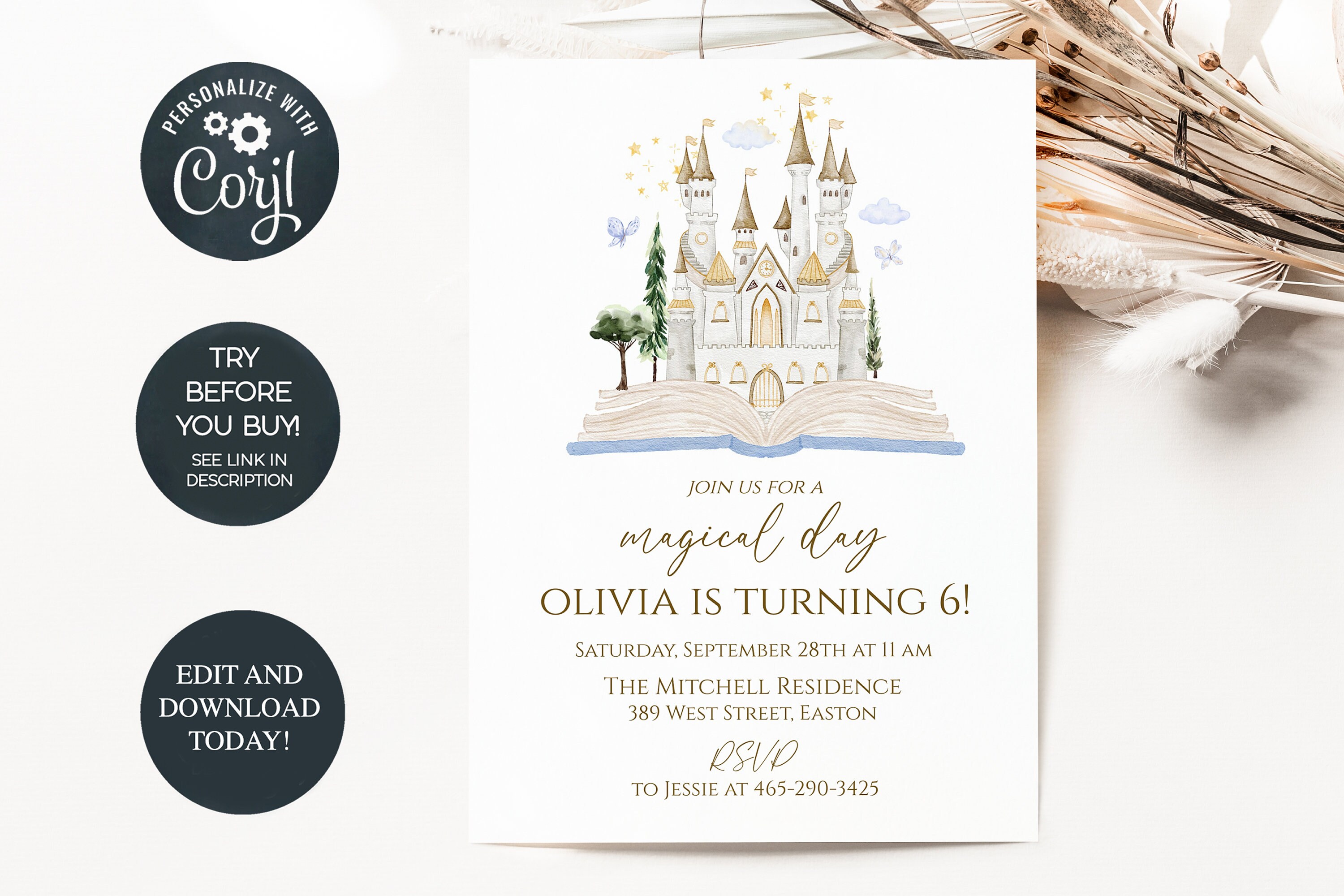 INSTANT DOWNLOAD Princess Castle Birthday Party Invitation, Magical Day ...