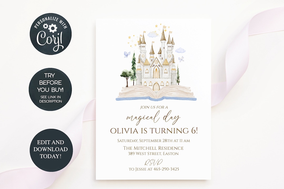 INSTANT DOWNLOAD Princess Castle Birthday Party Invitation, Magical Day ...