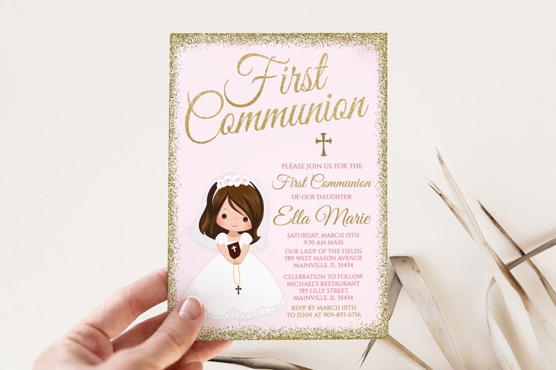 First Communion Girl Invitation First Communion Girl Pink - Etsy