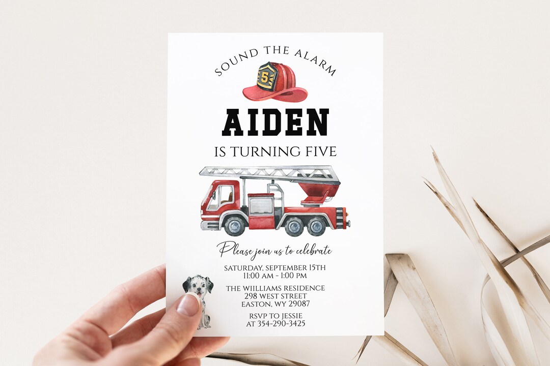 Fire Engine Birthday Party Invitation, Fire Truck Invite, Fire Station ...