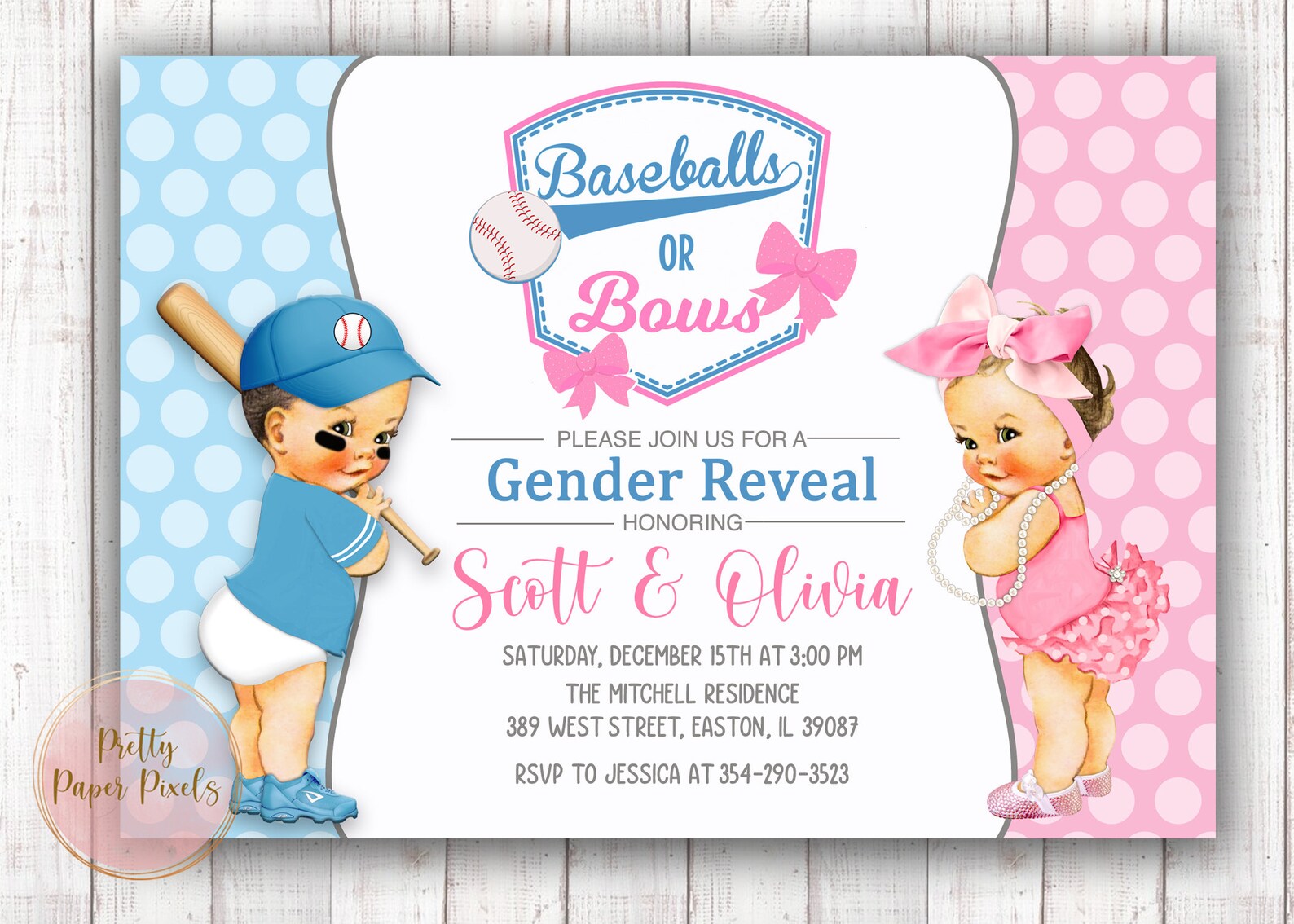 Baseballs or Bows Gender Reveal Invitation Baseball Bows - Etsy