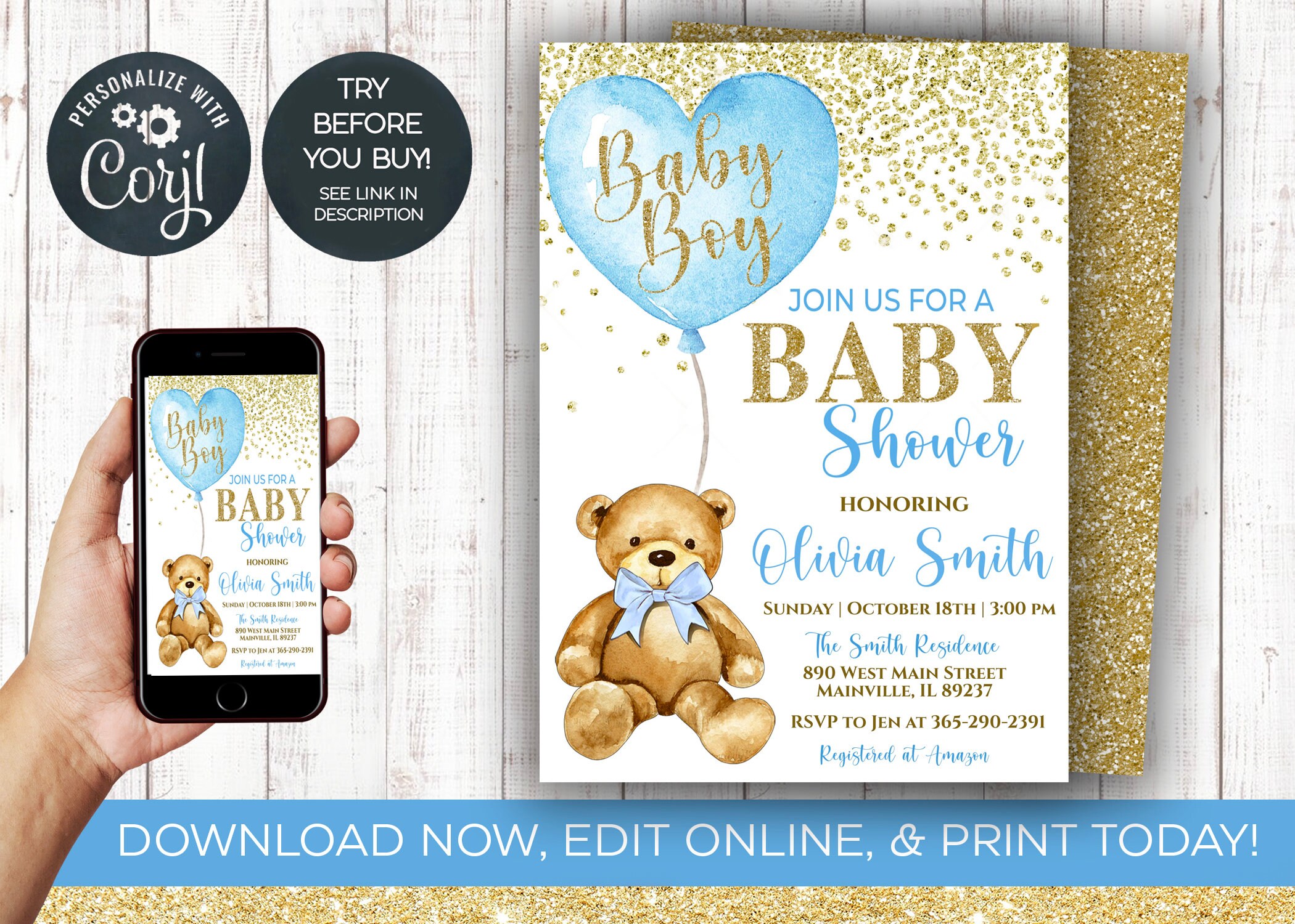 Bear Boy Baby Shower Invitation Baby Boy Bear Teddy Bear - Etsy
