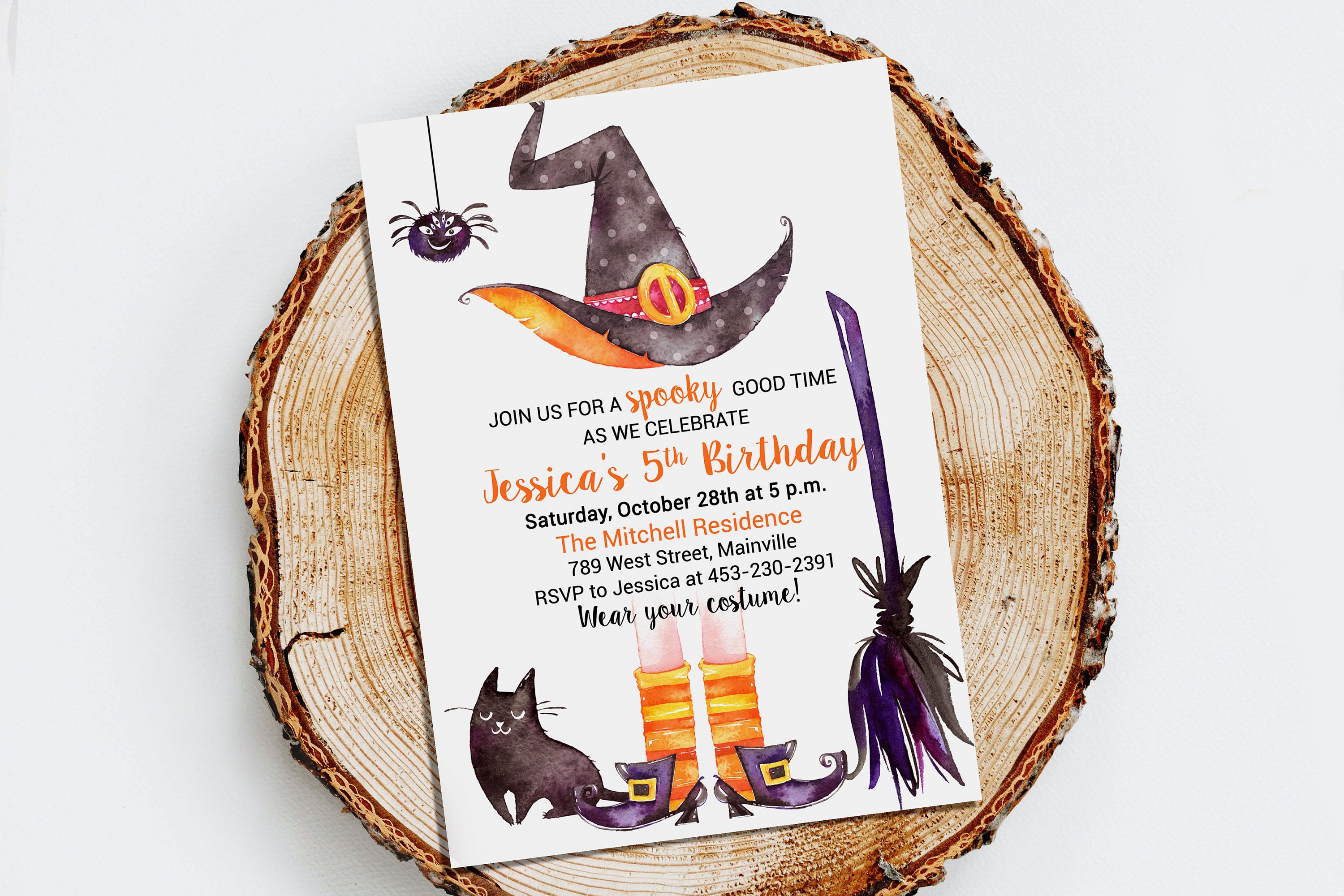 Halloween Birthday Party Invitation, Witch Invitation, Girl, Halloween ...