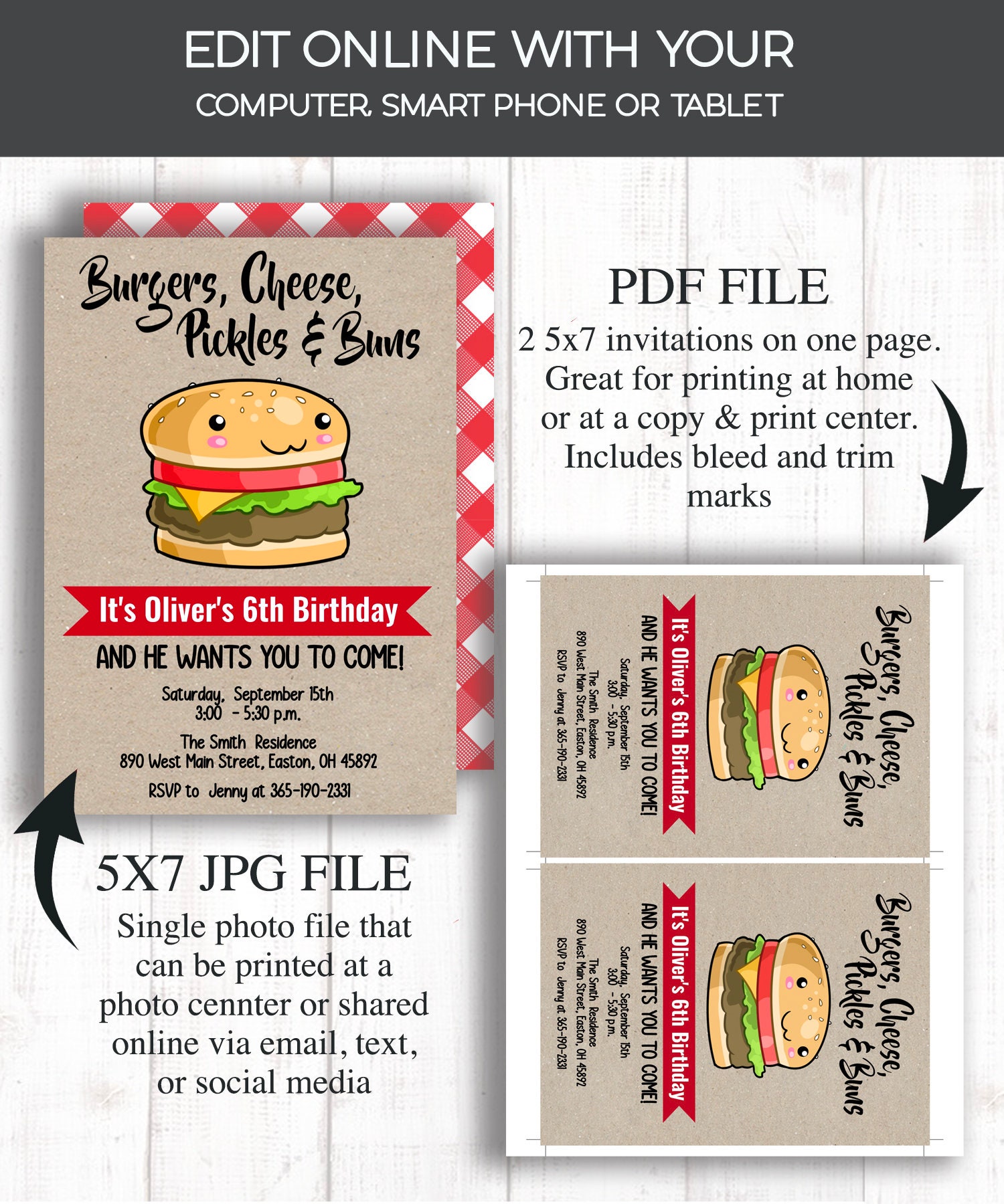 Burger Birthday Party Invitation Cheeseburger Burger - Etsy