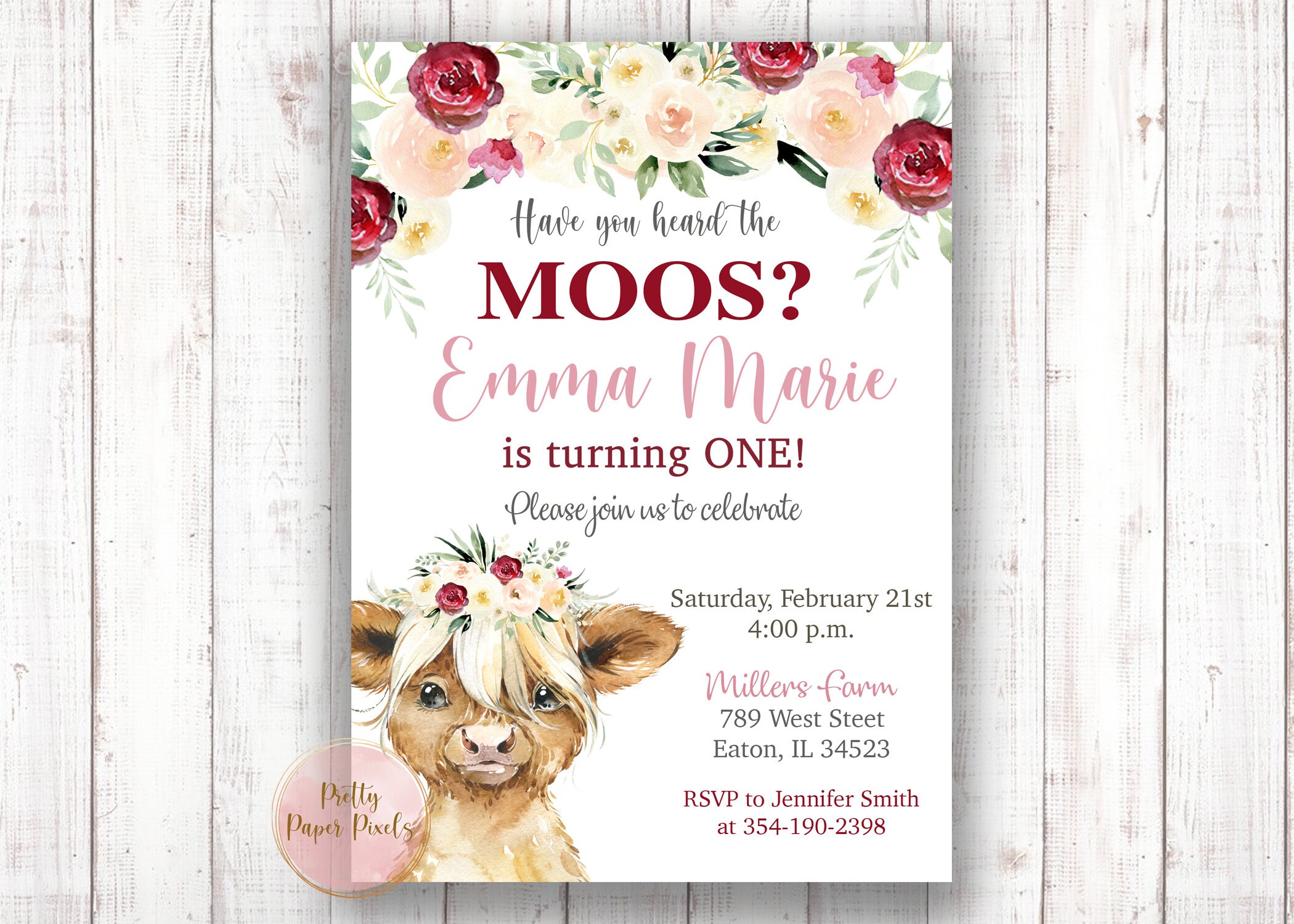 Cow Girl Birthday Party Invitation Highland Cow Farm - Etsy UK