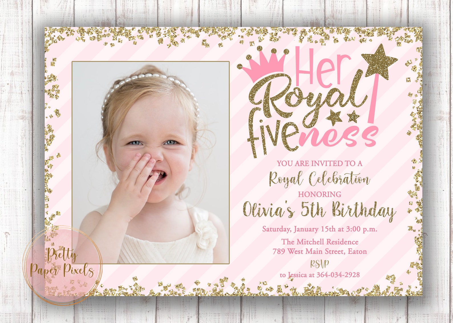 Fifth Birthday Invitation Her Royal Fiveness Princess - Etsy