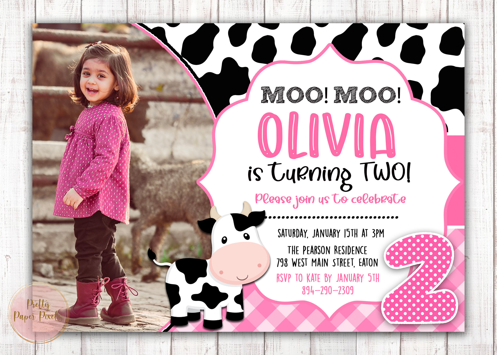 Cow Girl Birthday Party Invitation Farm Pink Cow Photo - Etsy