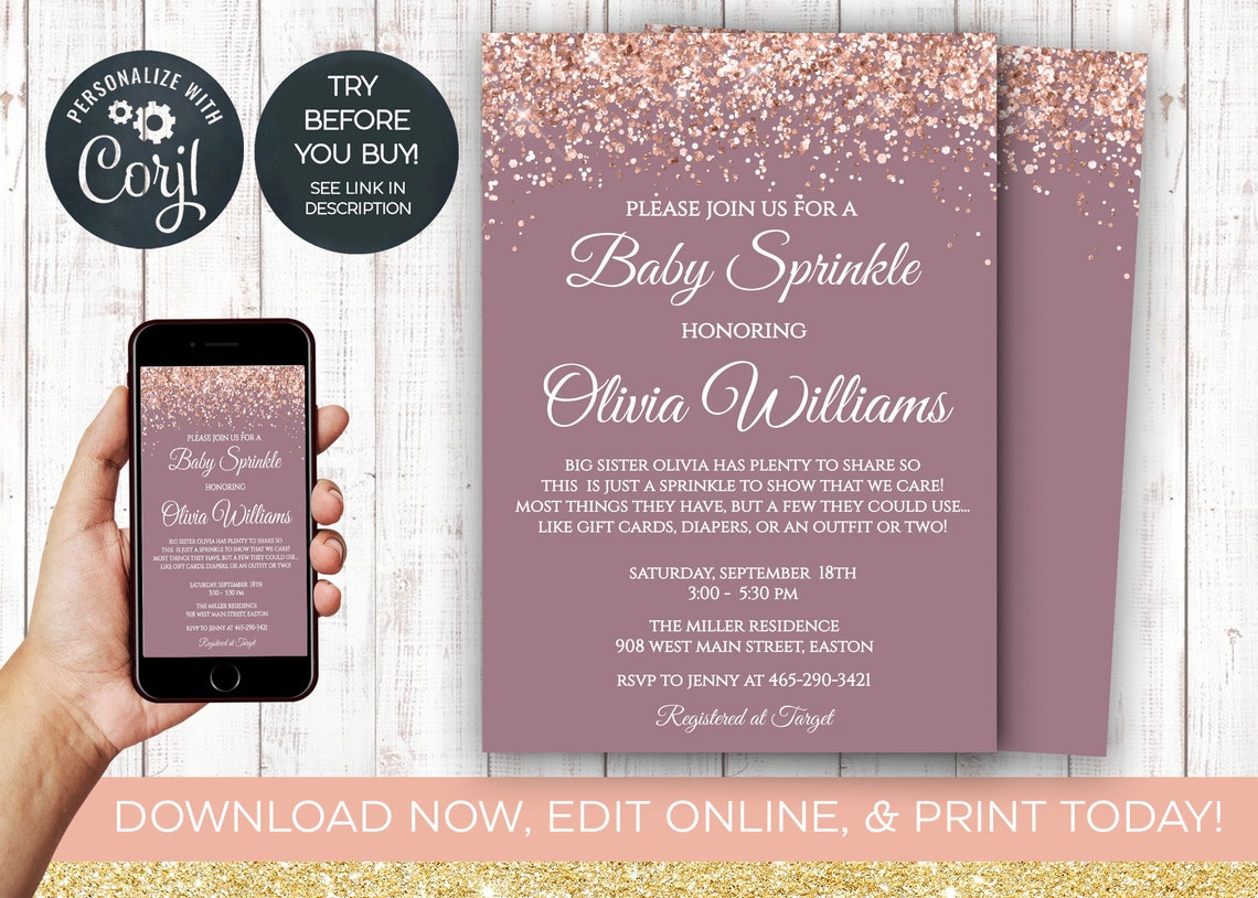 Baby Sprinkle Invitation Baby Baby Girl Sprinkle Rose - Etsy