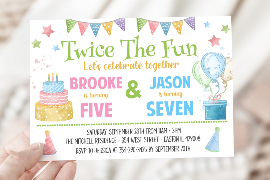 Joint Birthday Party Invitation, Siblings, Brother, Sister, Combined ...