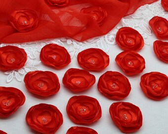 Red Fabric Flowers Fabric Flowers Mini Flowers Chiffon | Etsy